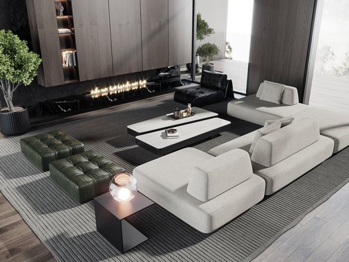 Modern sofa and coffee table combination 3d model Buy Download 3dbrute