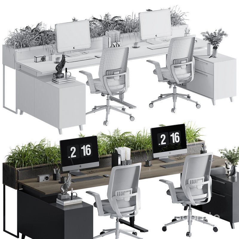 Employee Set Office Furniture 06 3d model Buy Download 3dbrute