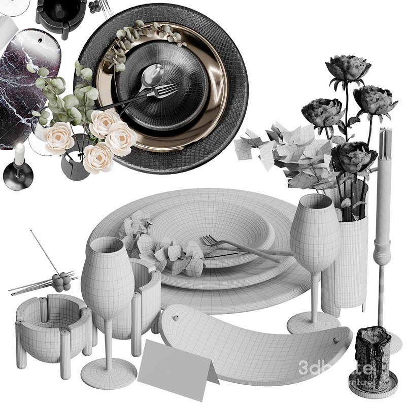 Table Set 06 3d model Buy Download 3dbrute