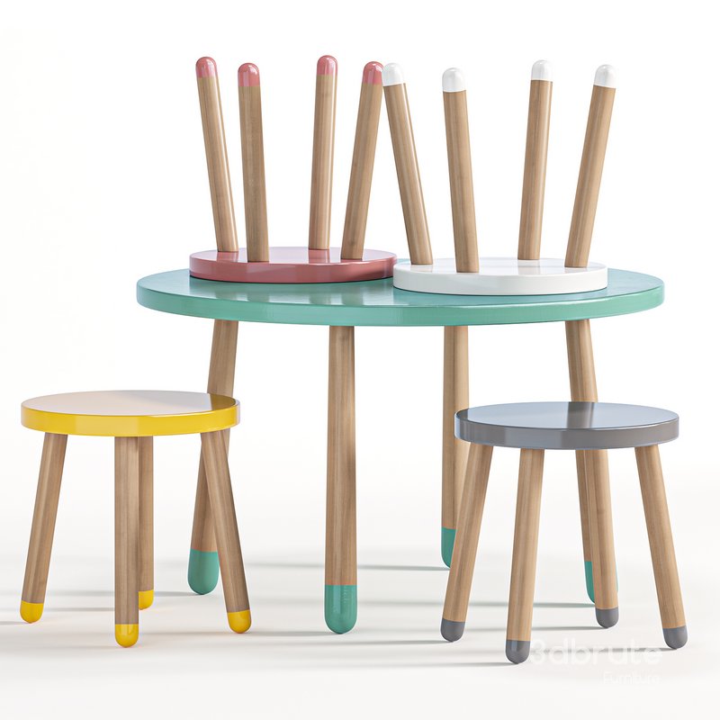 Round table and stool for children by Etsy 3d model Buy Download 3dbrute