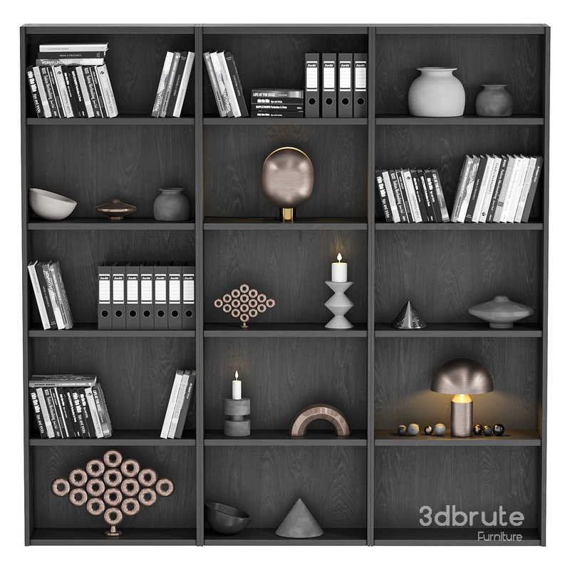 Bookcase and minimal wood with decor 01 3d model Buy Download 3dbrute