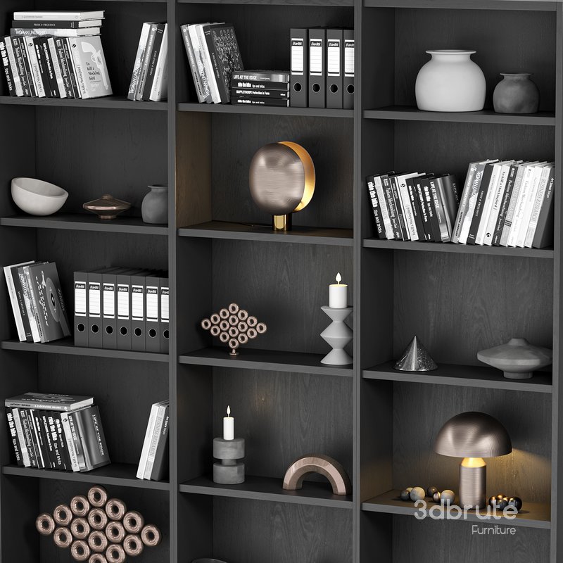 Bookcase and minimal wood with decor 01 3d model Buy Download 3dbrute