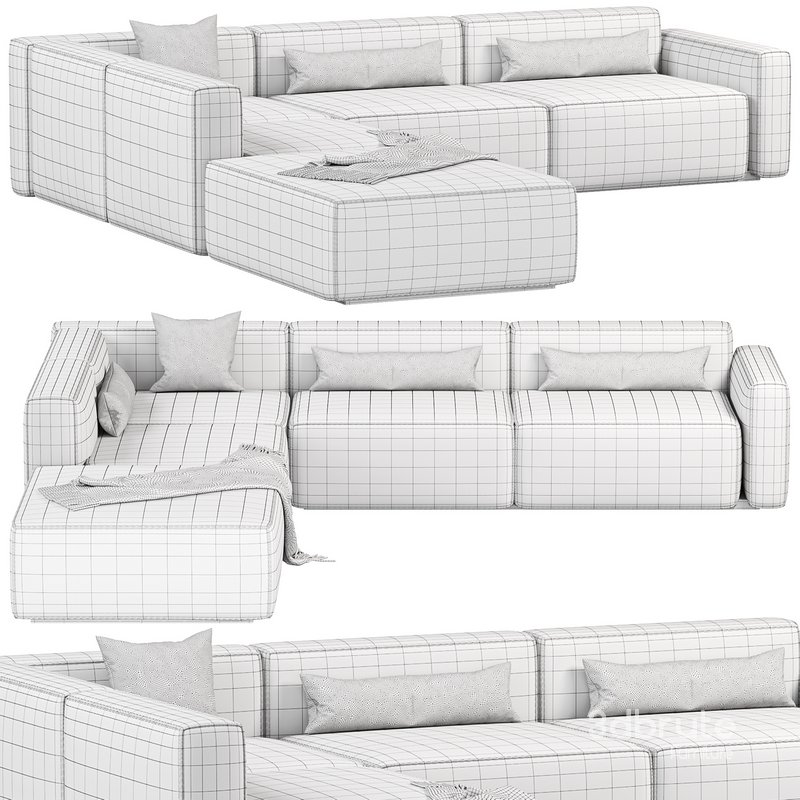 Mix Modular 5 Piece Sectional Sofa 3d model Buy Download 3dbrute