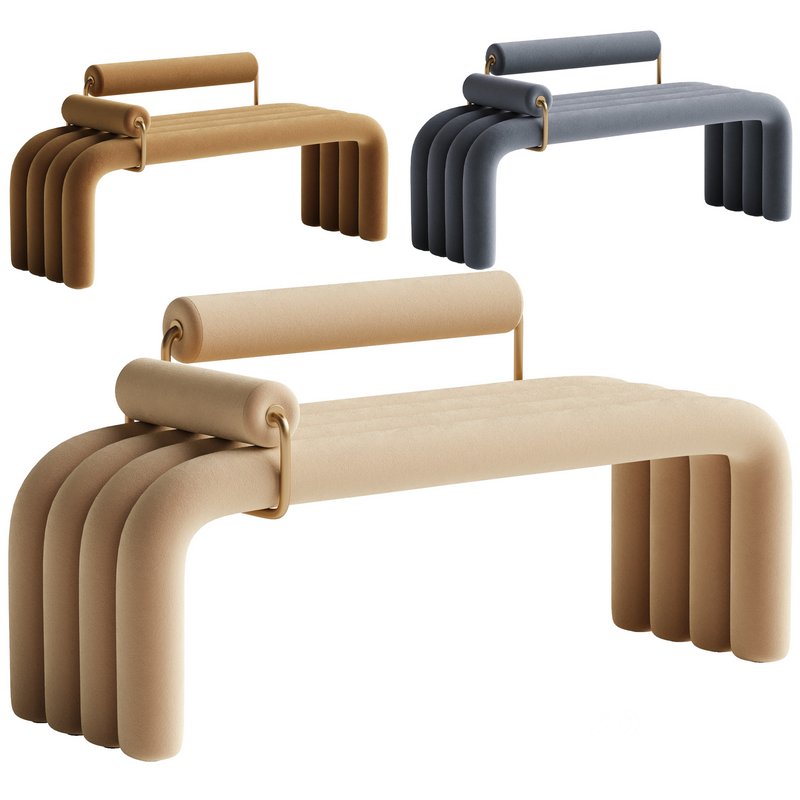 Modern Brown Line Tufted Bench Velvet 3d model Buy Download 3dbrute
