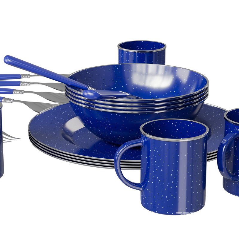 Stansport 24 piece Enamel Camping Tableware Set 3d model Buy Download ...