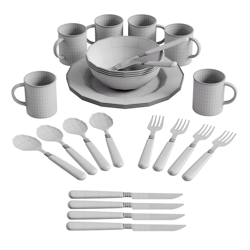Stansport 24 piece Enamel Camping Tableware Set 3d model Buy Download ...