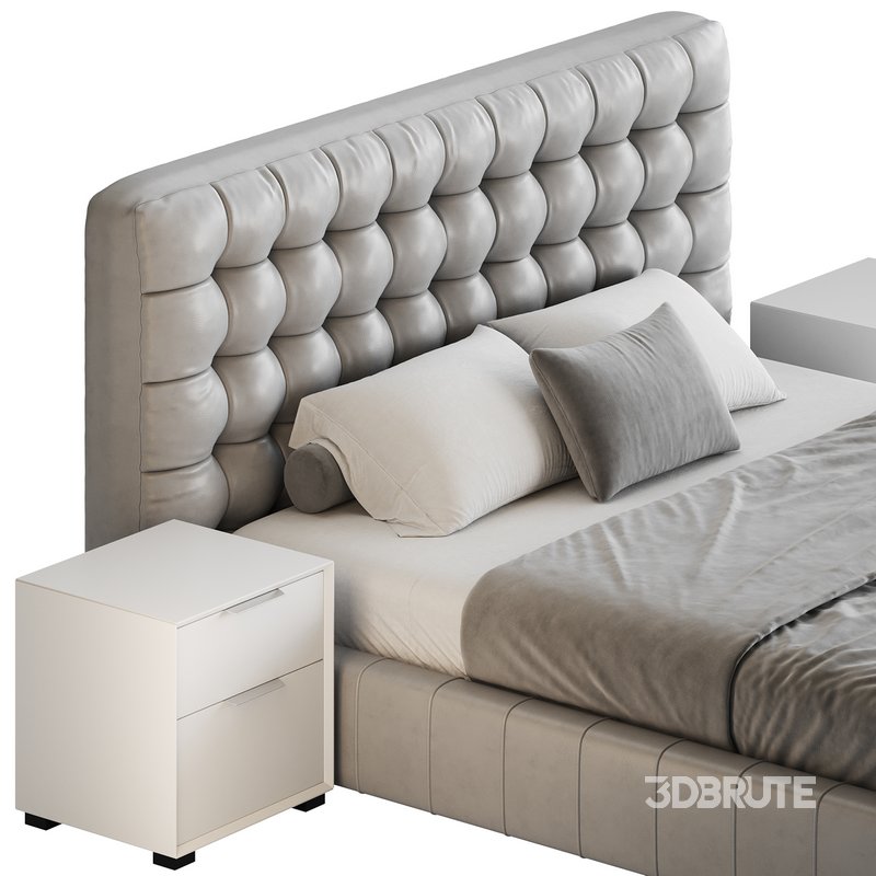 White Upholstered Panel Bed 3d model Buy Download 3dbrute