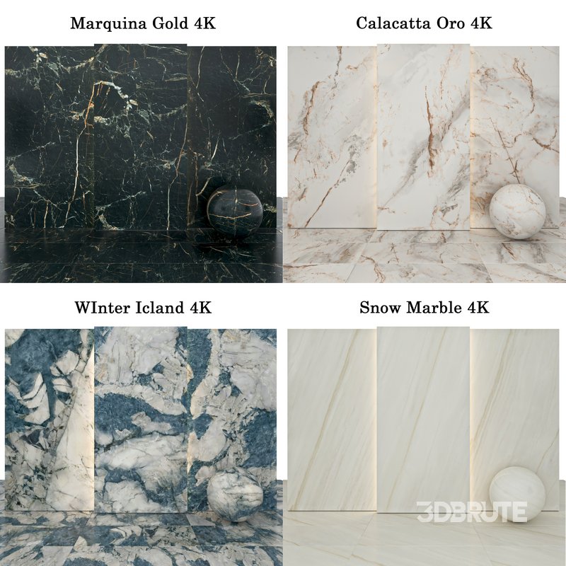 Marble 118 (Calacatta Oro,Marquina,Snow,Winter Icland) 3d model Buy ...