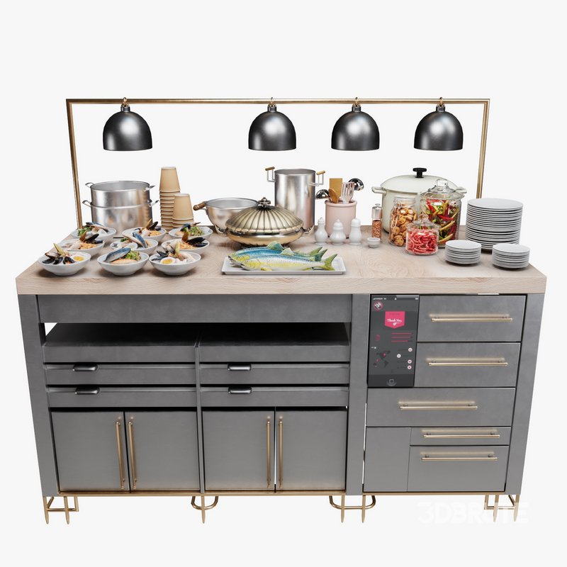 Food Serving Table with Seafood 3d model Buy Download 3dbrute