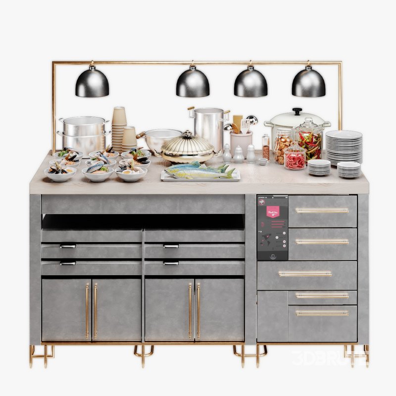 Food Serving Table with Seafood 3d model Buy Download 3dbrute