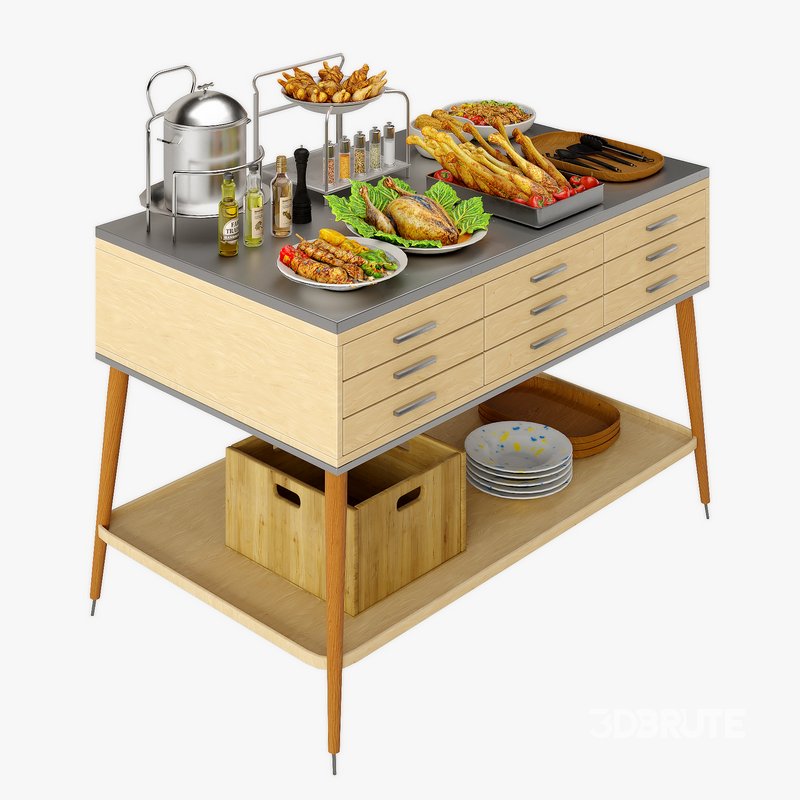 Food Serving Table with Poultry Dishes 3d model Buy Download 3dbrute