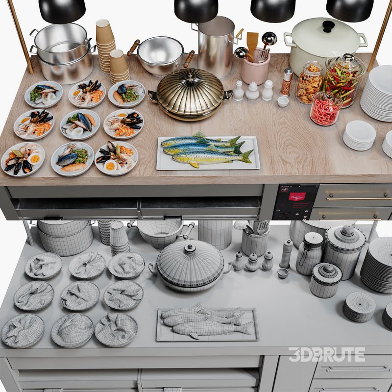 Food Serving Table with Seafood 3d model Buy Download 3dbrute