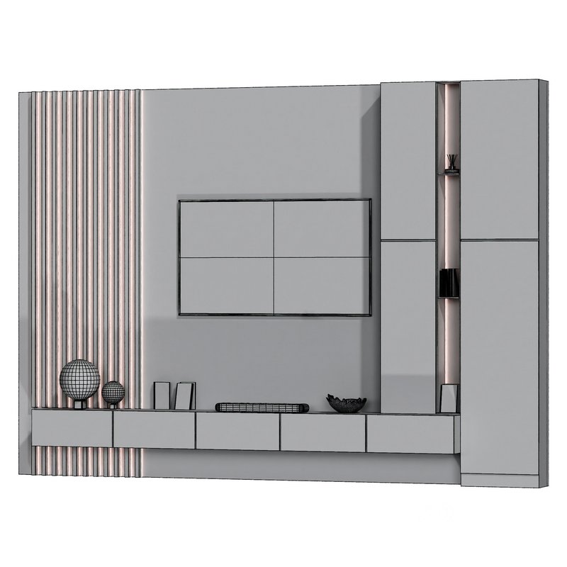 Minimalistic TV wall with a stone surface 3d model Buy Download 3dbrute