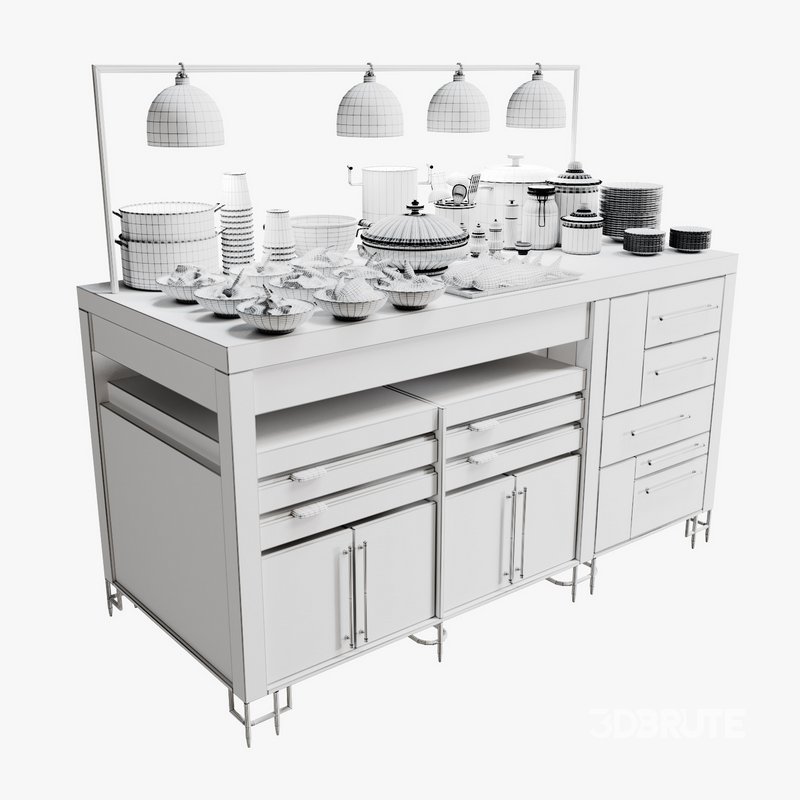 Food Serving Table with Seafood 3d model Buy Download 3dbrute