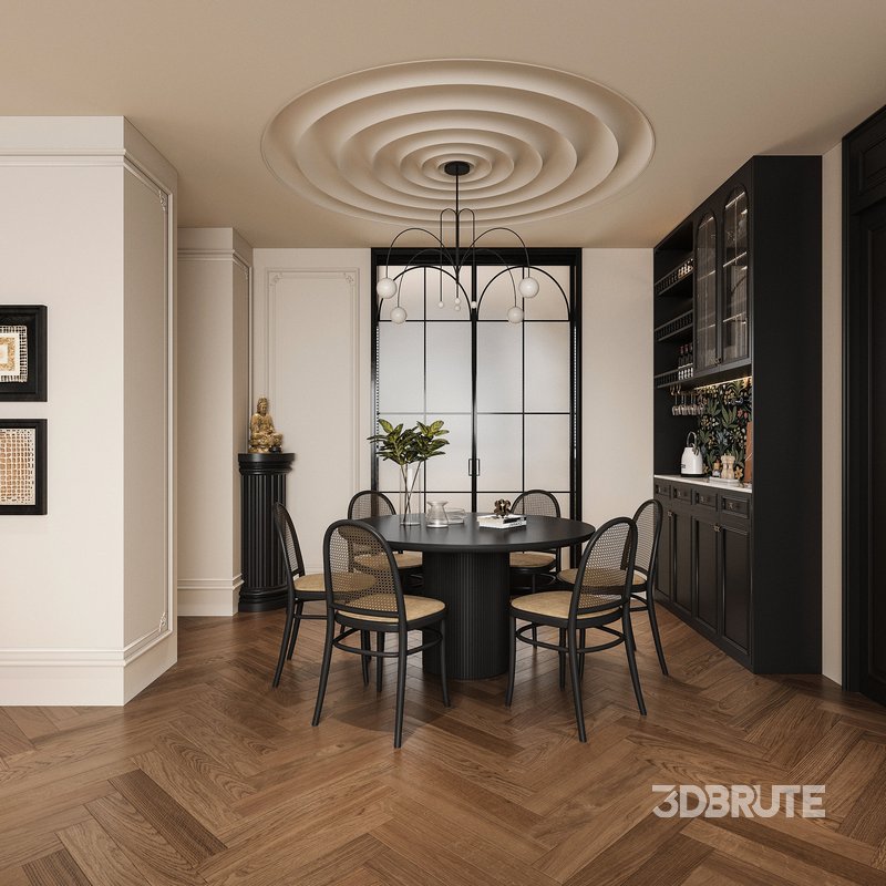 Modern living room 3dmodel 3dsmax - Wooden ceiling and stone floor