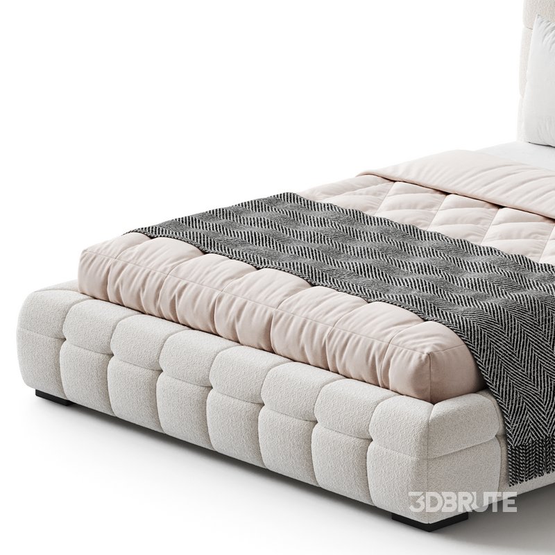 Addie White Boucle Minimalist Modern Bed 3d model Buy Download 3dbrute