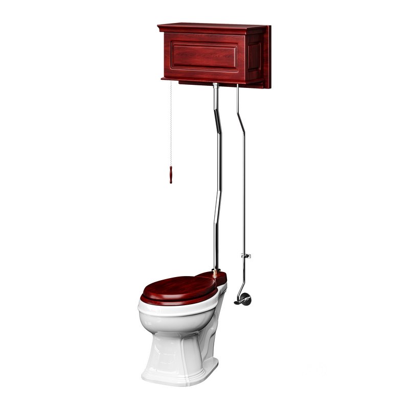 Dark Oak High Tank Pull Chain Toilet Wooden Tank Round Bowl 3d model ...