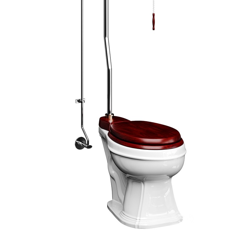Dark Oak High Tank Pull Chain Toilet Wooden Tank Round Bowl 3d model ...