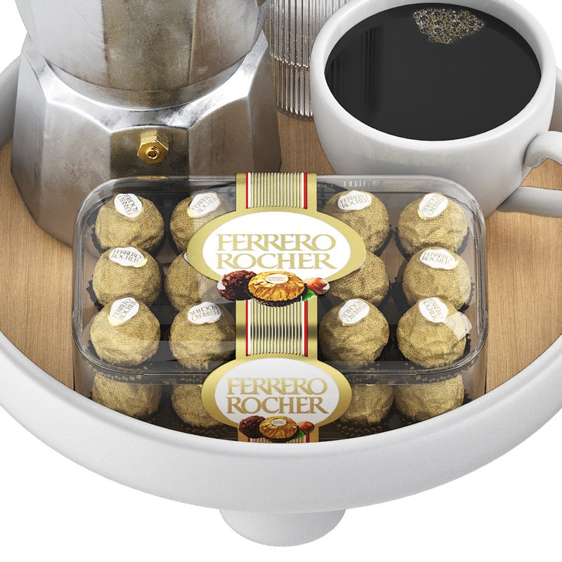 round platform tray with coffee and ferrero rocher 3d model 3dbrute