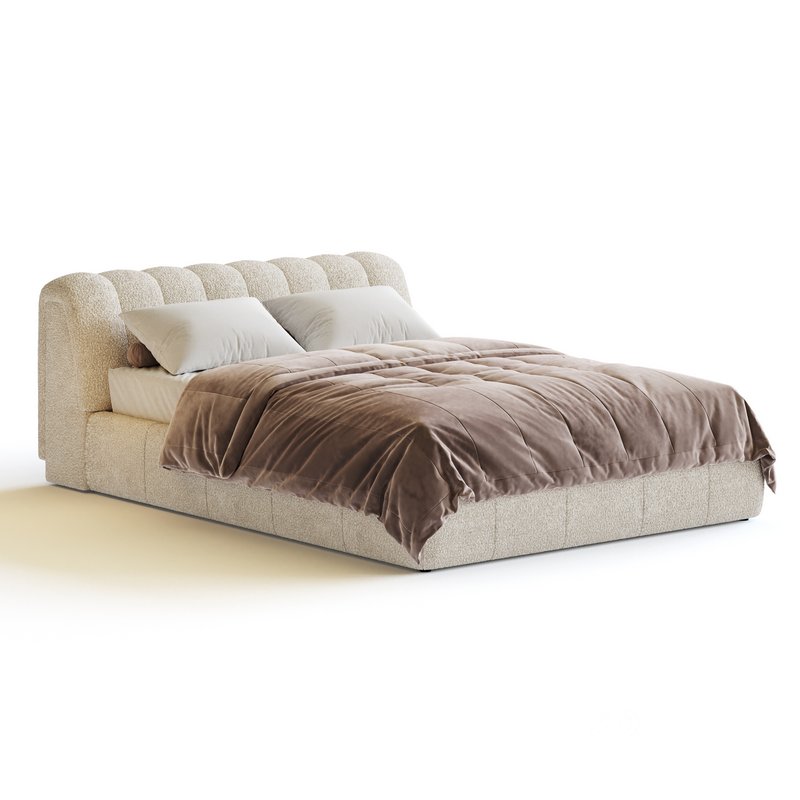Salami Queen Bed - Maya Cream Boucle 3d model 3dbrute
