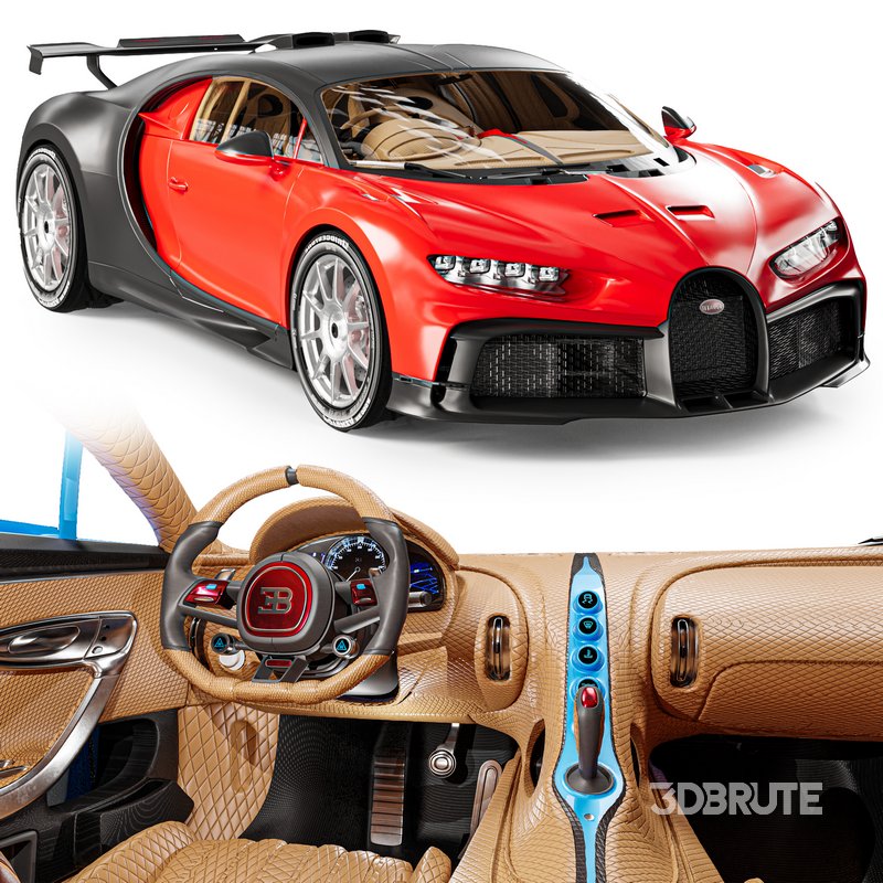 Bugatti Chiron + interior 3d model 3dbrute