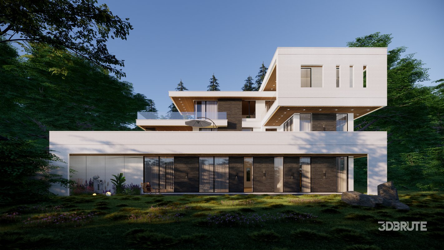 Modern three-story house 3d model 3dbrute