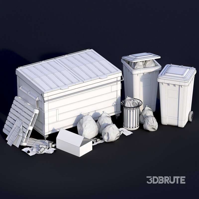 Trash Can Set 01 3d model 3dbrute