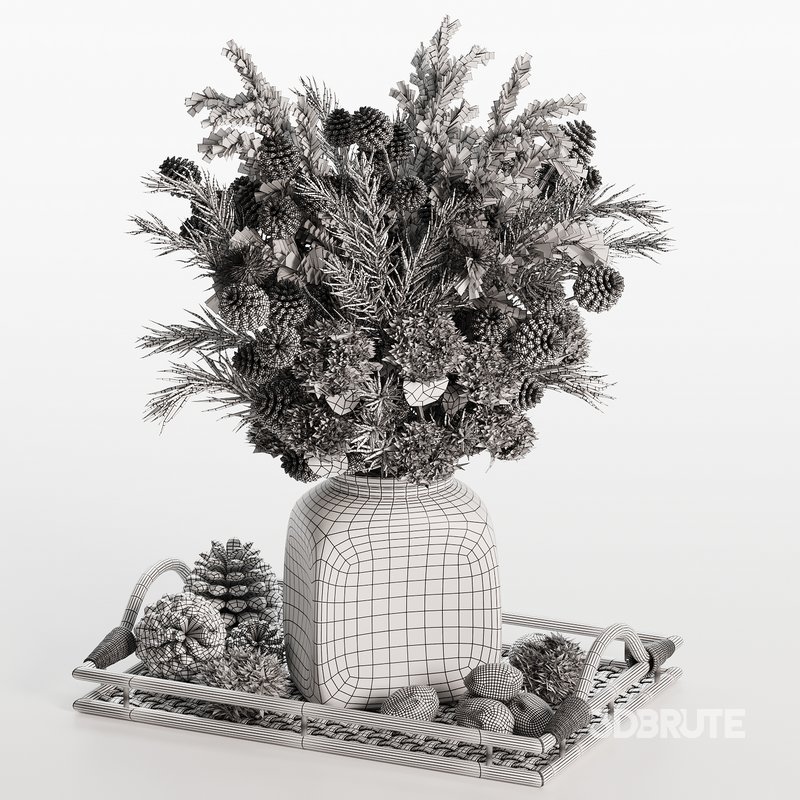 Rustic_Winter_Centerpiece_with_Pinecones_and_Cotton_Flowers 3d model ...