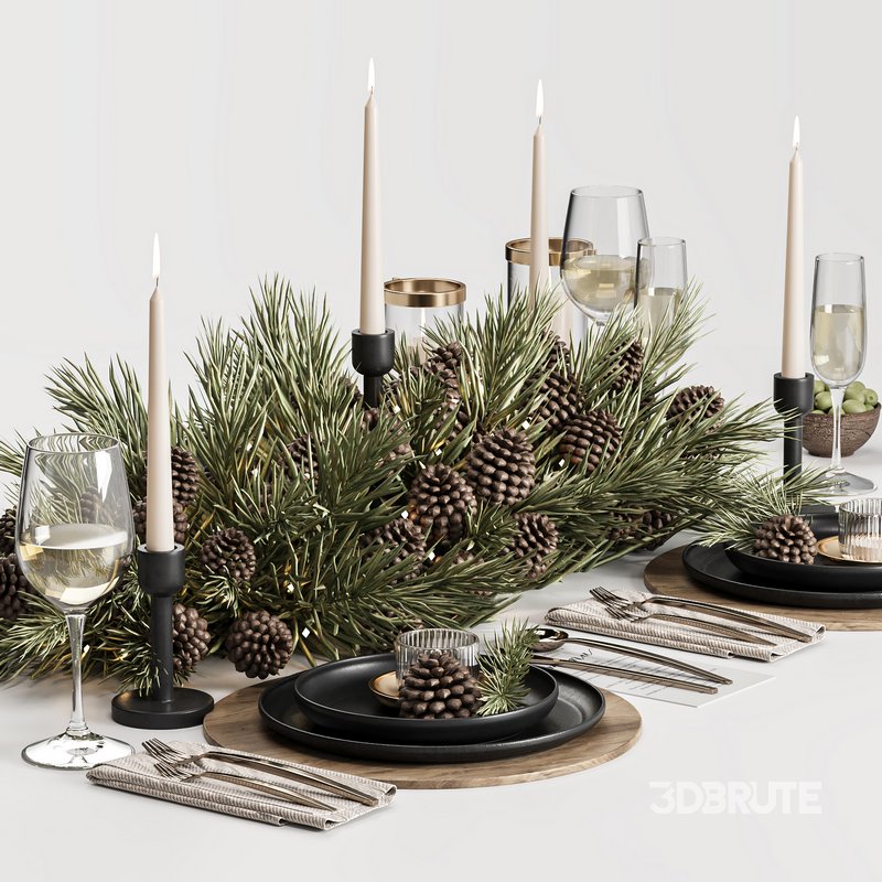 Winter Pine Table Setting Elegance - Download -3d Models Free -3dbrute