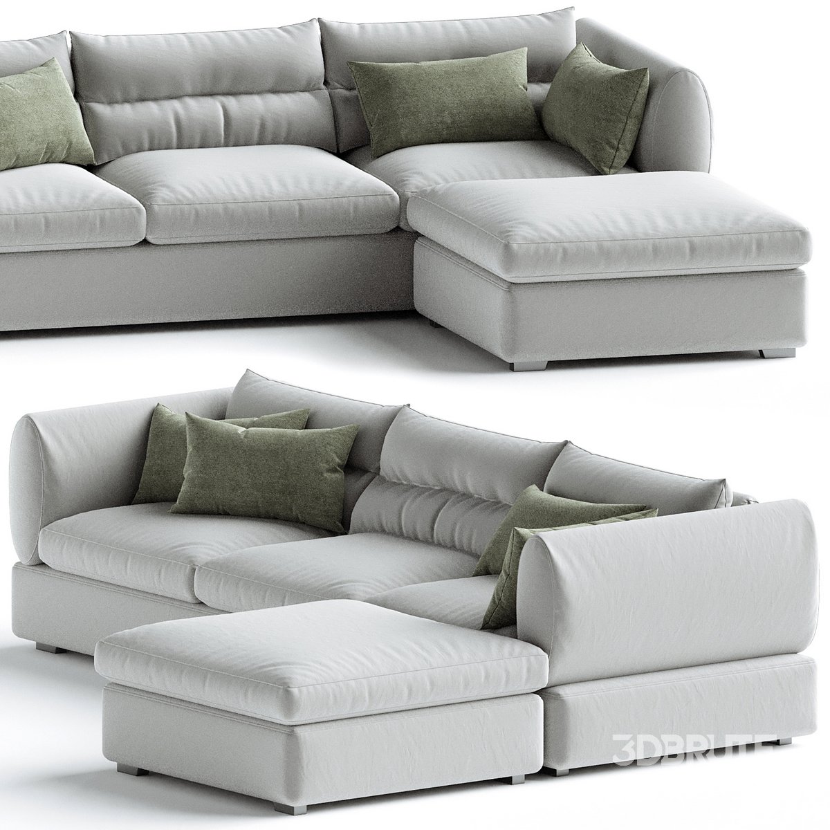 Blanche Parma Three-seater sofa with pouf 02 - 3dbrute : 3dmodel furniture and decor