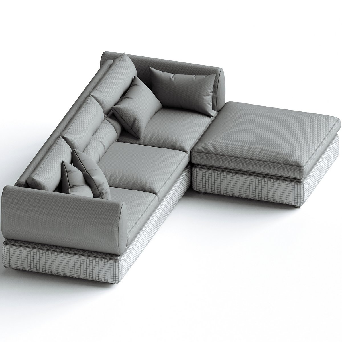 Blanche Parma Three-seater sofa with pouf 02 - 3dbrute : 3dmodel furniture and decor